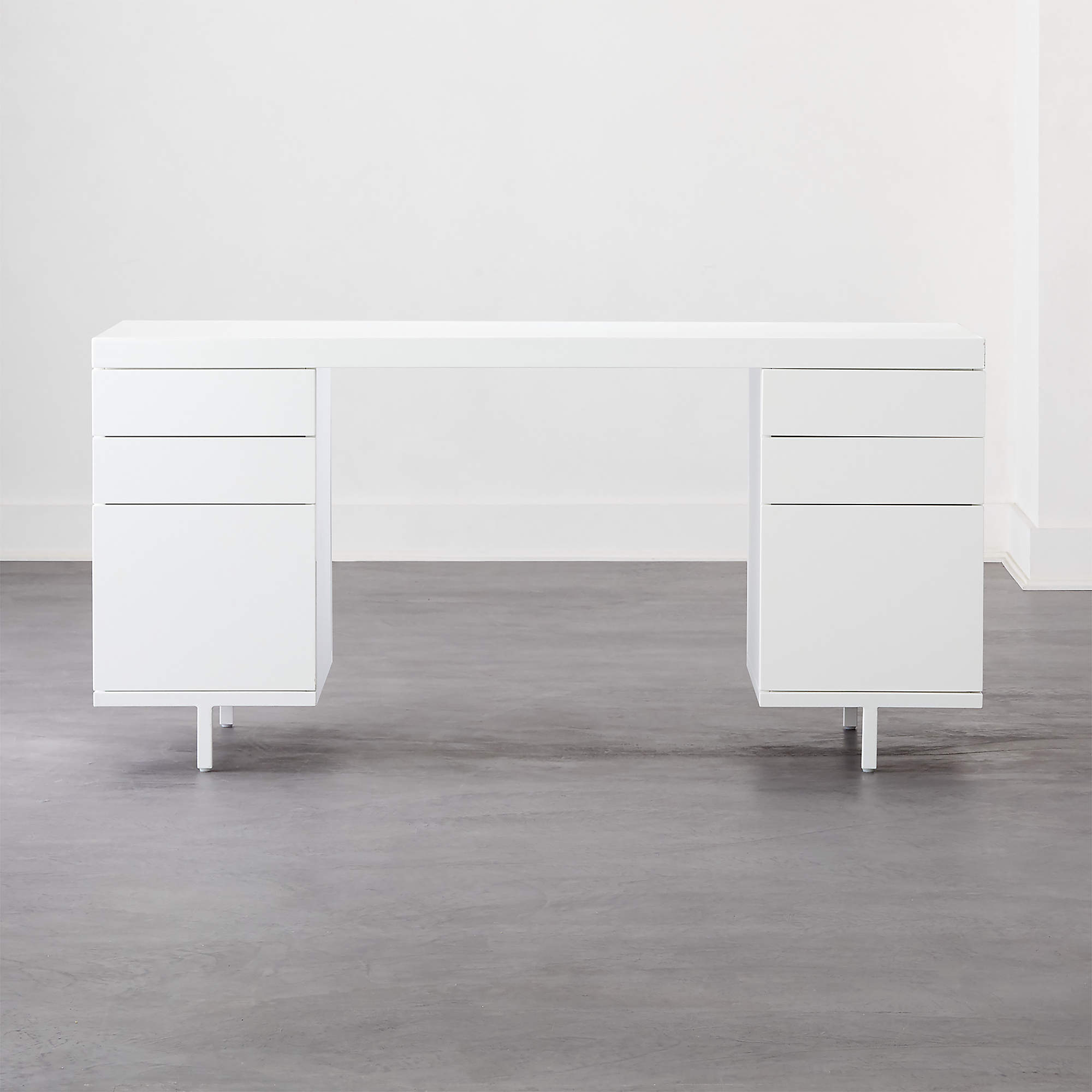 Stairway Modern 6-Drawer White Wood Desk + Reviews | CB2