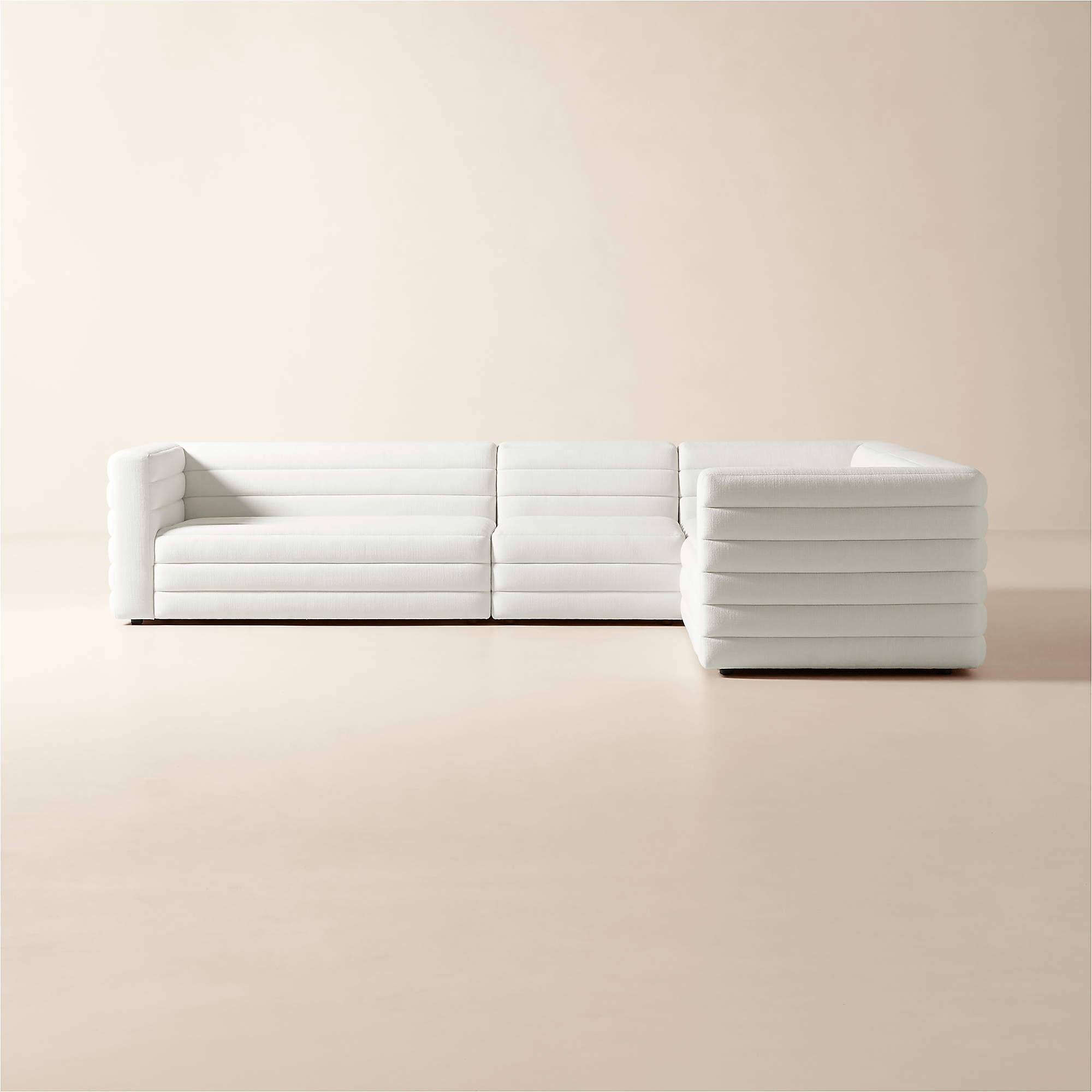 Strato 4-Piece L-Shaped Channeled Ivory Performance Fabric Sectional ...