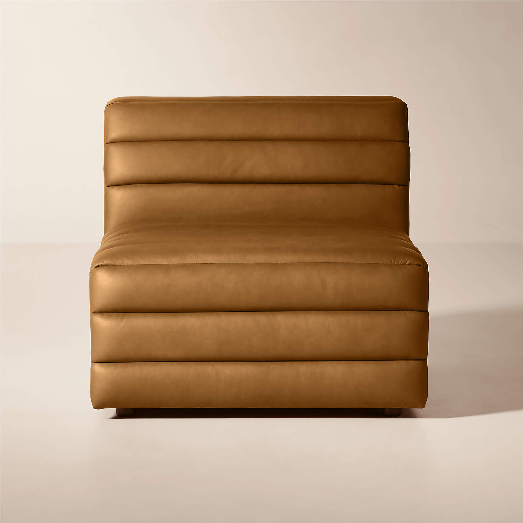 Strato Channeled Brown Leather Armless Chair | CB2 Canada