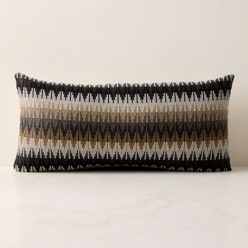 Sunbrella Tesserre Black and Brown Outdoor Lumbar Pillow 24"x12" | CB2 ...