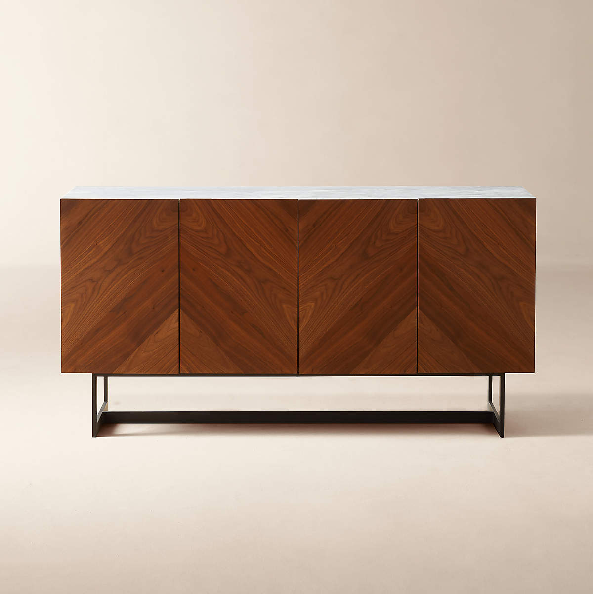 Suspend Walnut Wood Media Console with White Marble Top 57" + Reviews | CB2