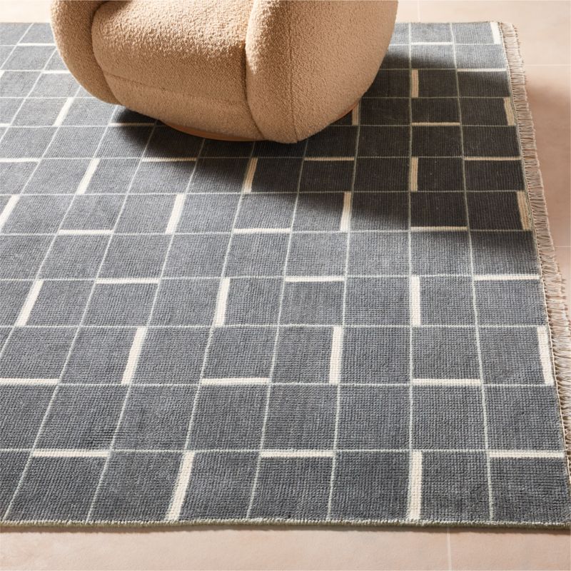 Symi Hand-Knotted Arctic Blue Geometric New Zealand Wool Area Rug 9'x12 ...