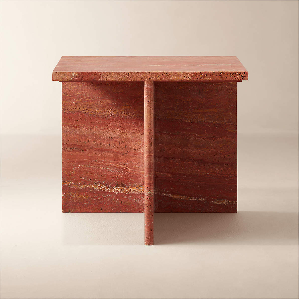 T Red Travertine Side Table Short + Reviews | CB2