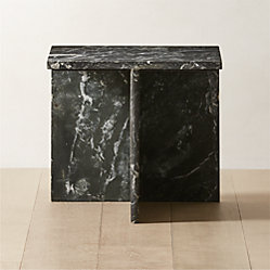 Tall Modern Black Marble Side Table with T-Shaped Base + Reviews | CB2