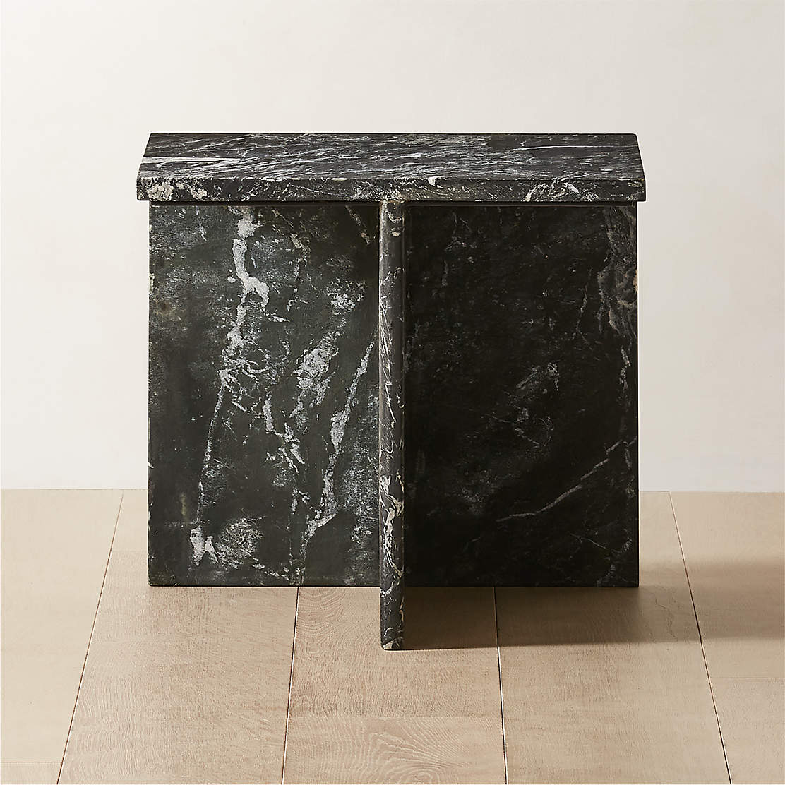 I Beam Black Marble Side Table | CB2