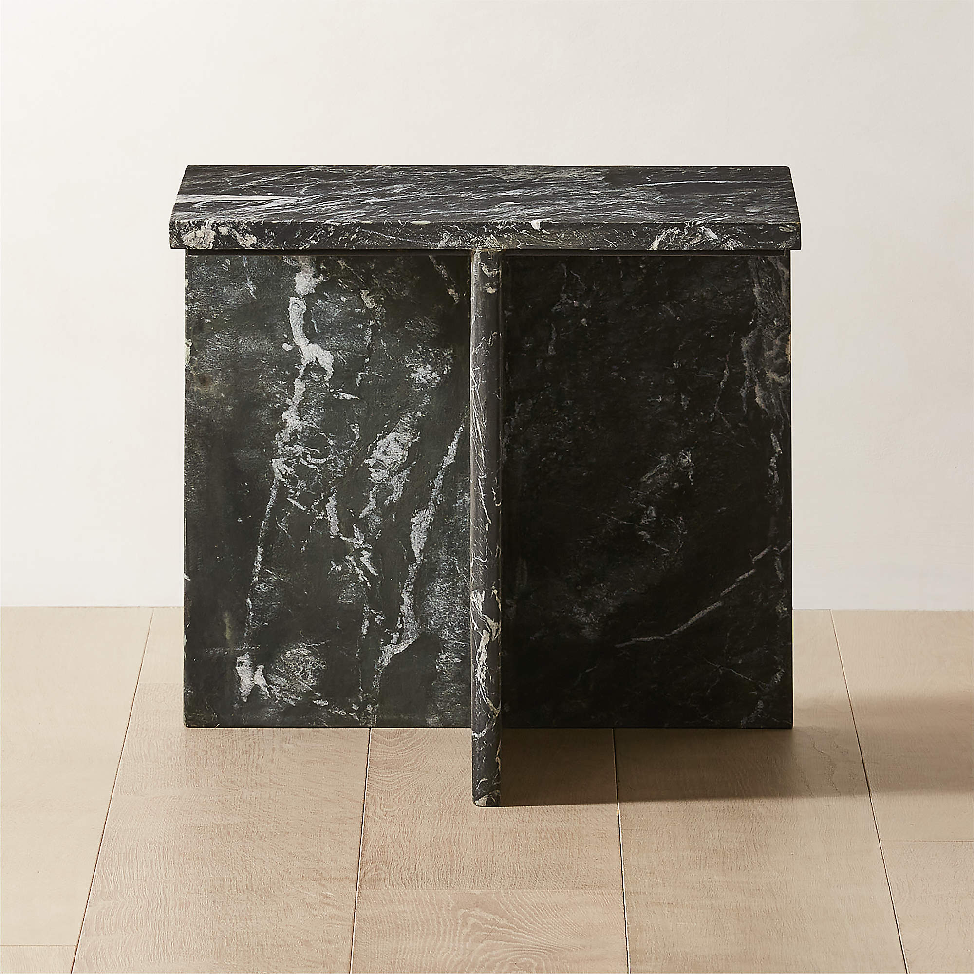Short Modern Black Marble Side Table with T-Shaped Base + Reviews | CB2 ...