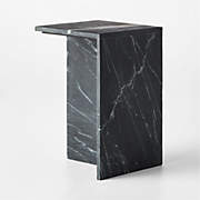 Tall Modern Black Marble Side Table with T-Shaped Base + Reviews | CB2