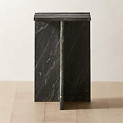 Tall Modern Black Marble Side Table with T-Shaped Base + Reviews | CB2