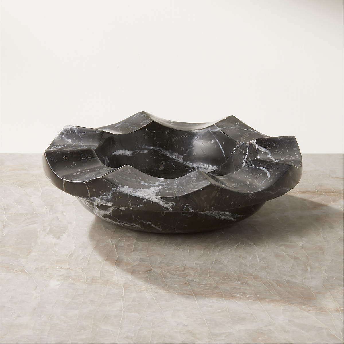 Tabi Black Scalloped Marble Decorative Bowl + Reviews | CB2