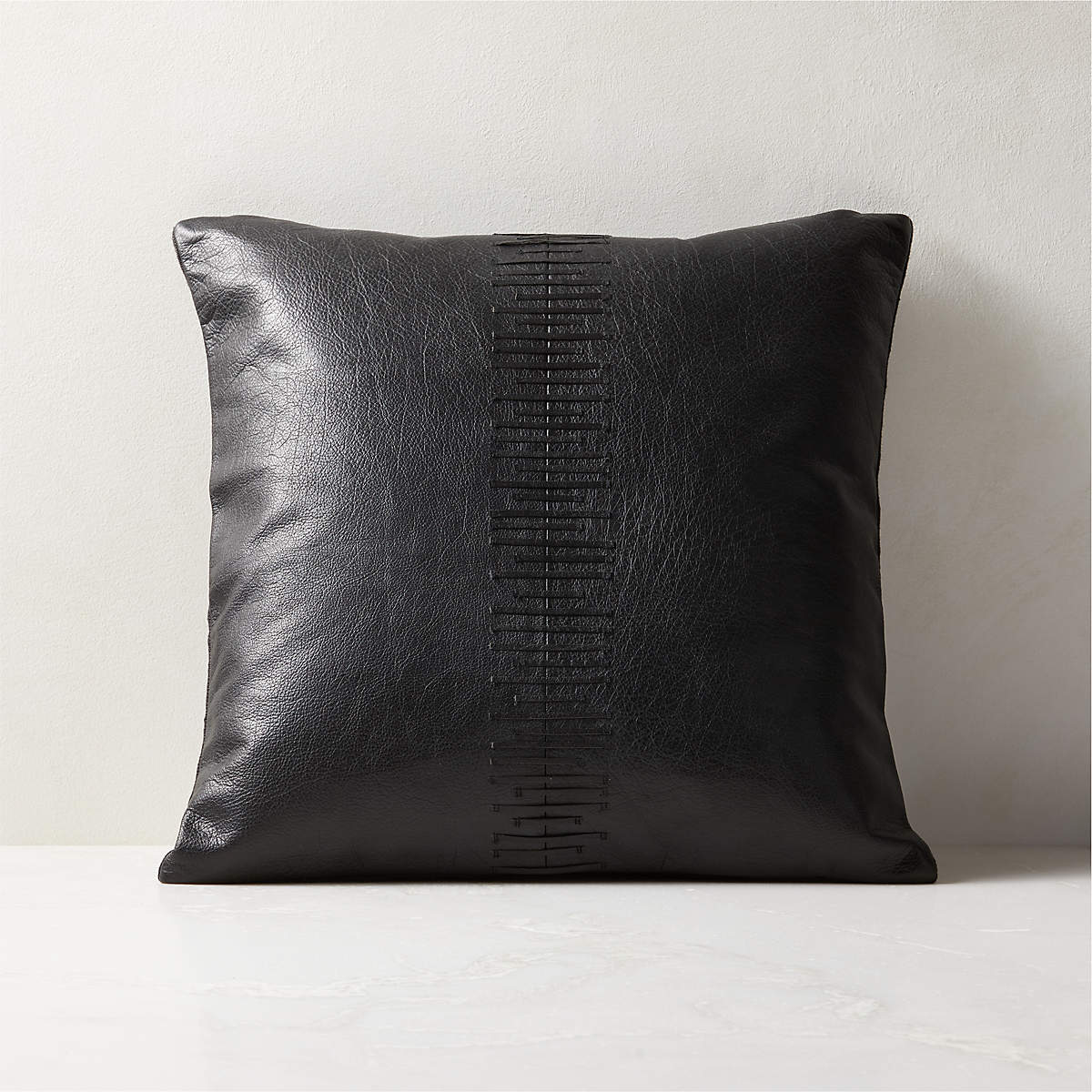 18 Tack Black Leather Modern Throw Pillow With Feather Down Insert Cb2 Canada