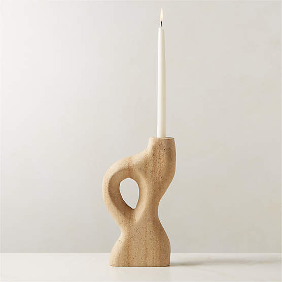Xavier Grey Marble Taper Candle Holder | CB2
