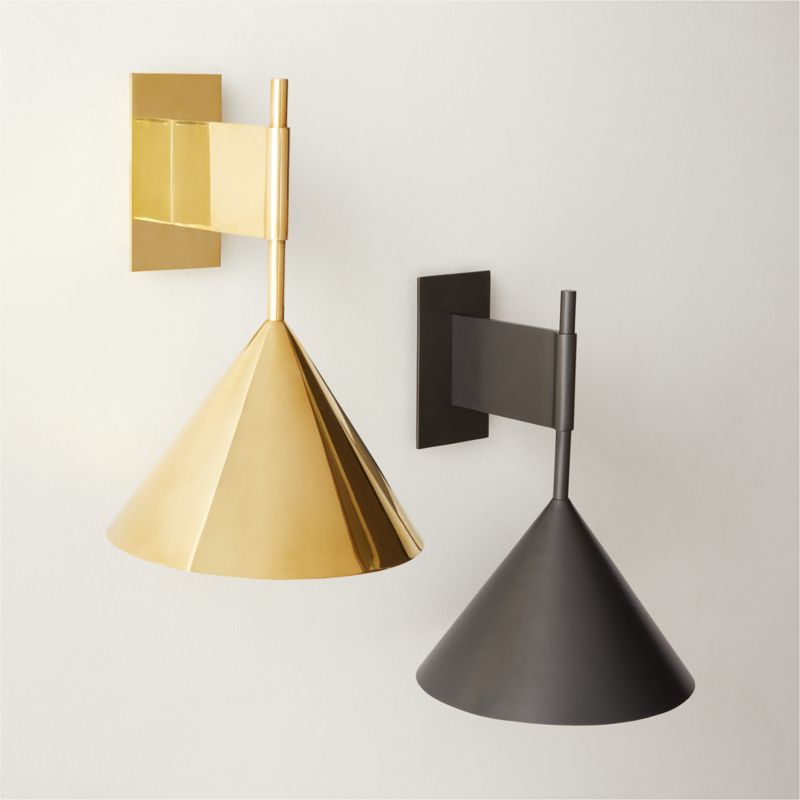 Tolio Blackened Brass Conical Wall Sconce + Reviews | CB2