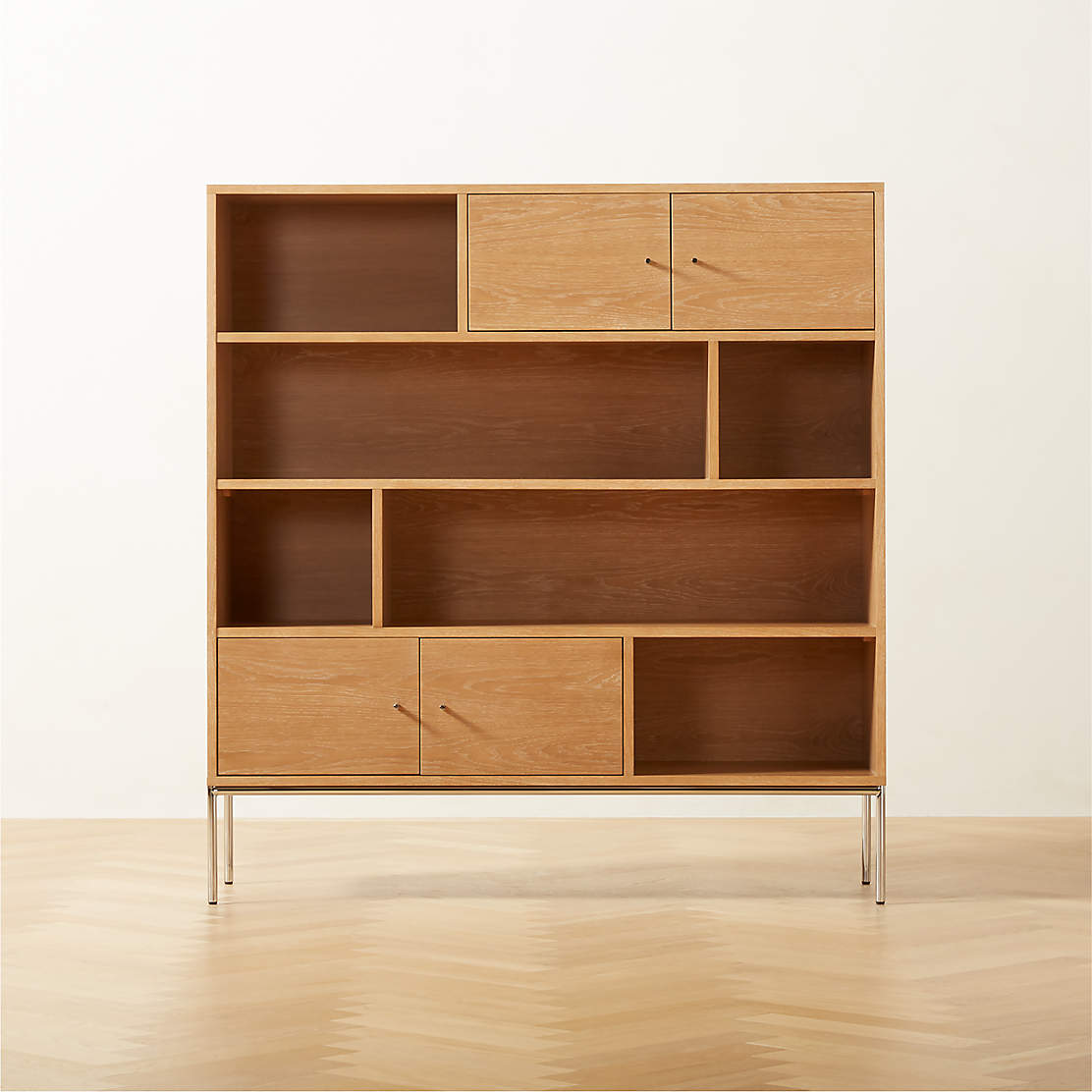 Helix 96" Walnut Bookcase with 2 Drawers | CB2 Canada