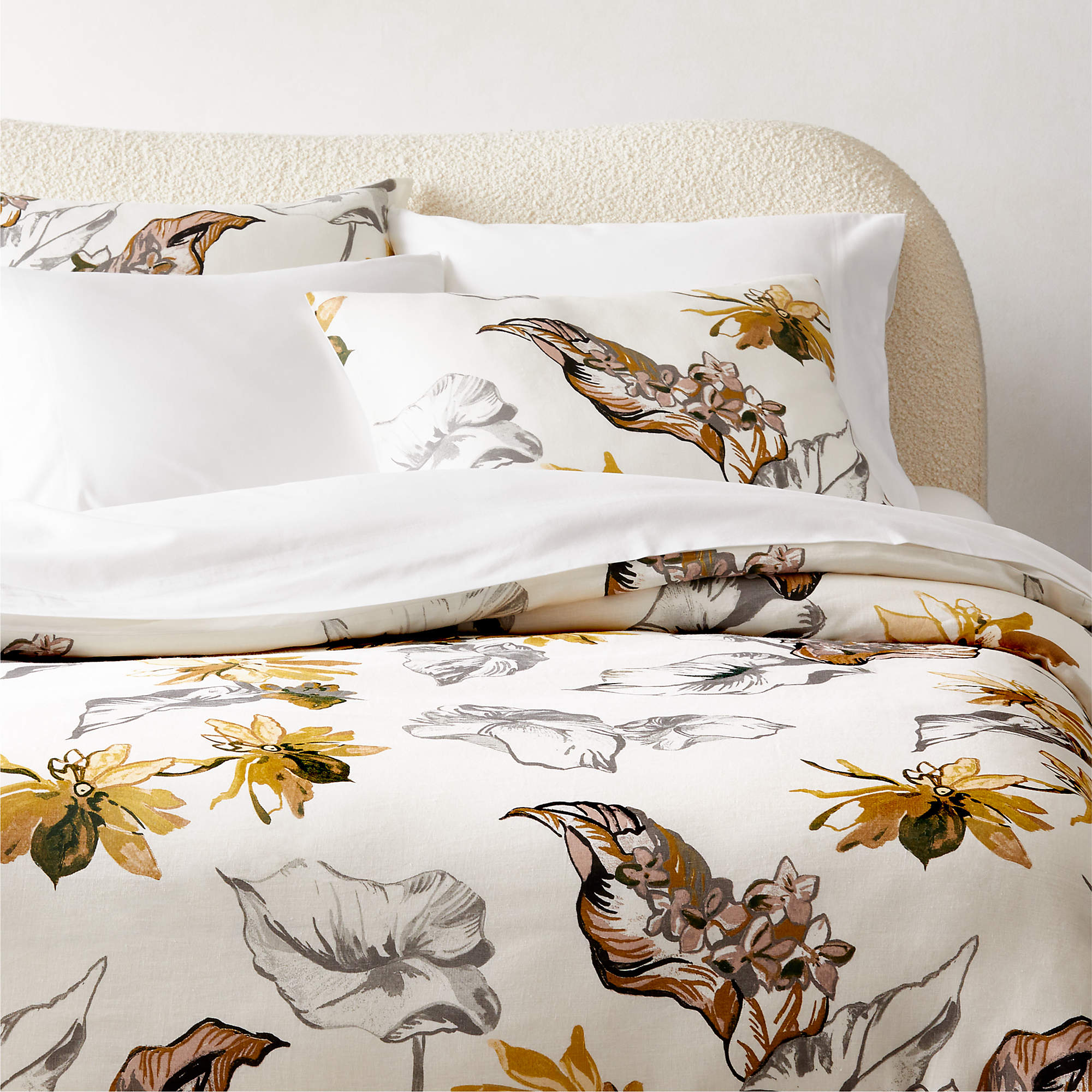 Modern Floral Linen King Duvet Cover + Reviews | CB2