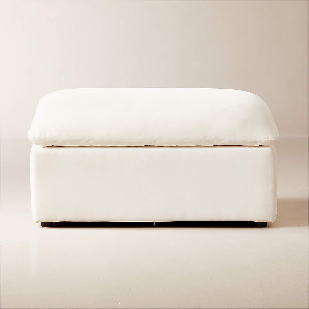 Turn Off-White Performance Velvet Ottoman by Kara Mann | CB2