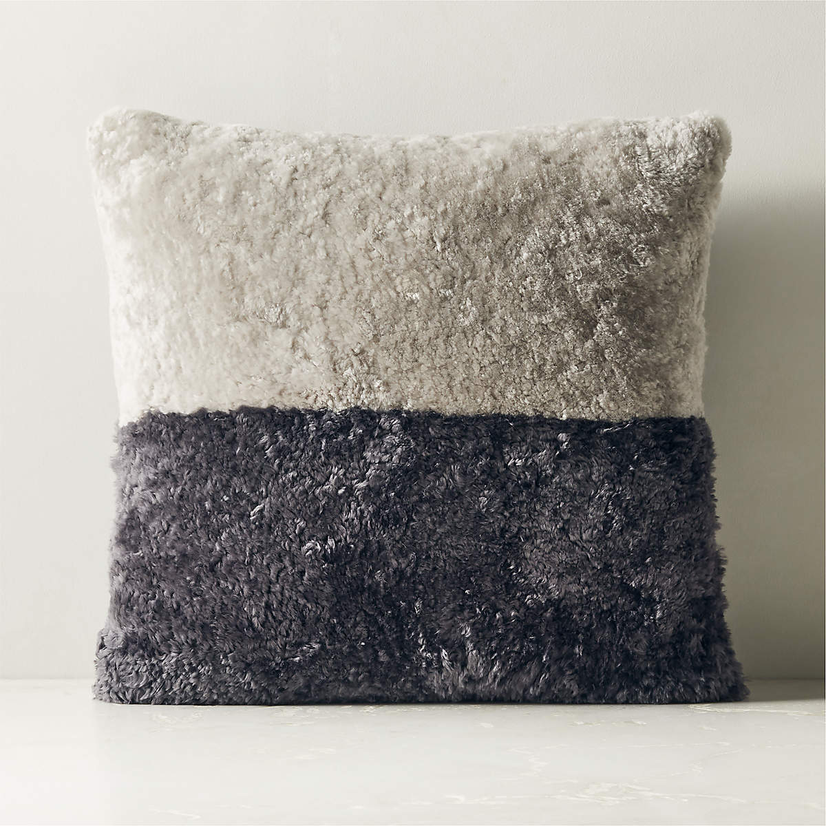Two-Tone Grey Shearling Throw Pillow with Down-Alternative Insert 20" | CB2
