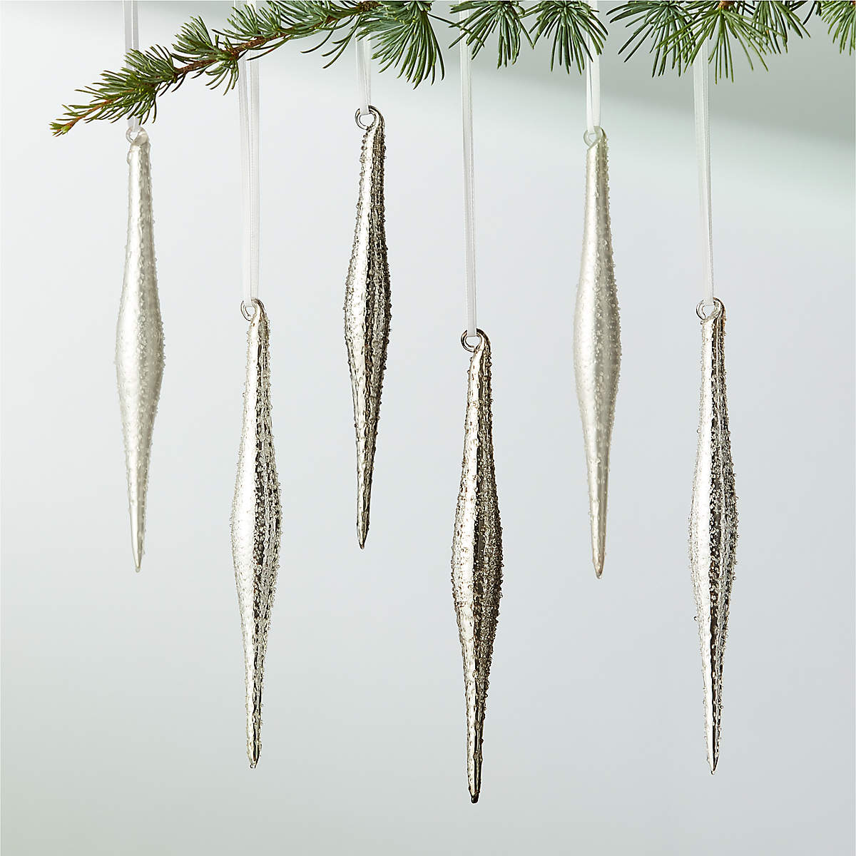 Metallic Textured Glass Icicle Christmas Tree Ornaments Set of 6 ...