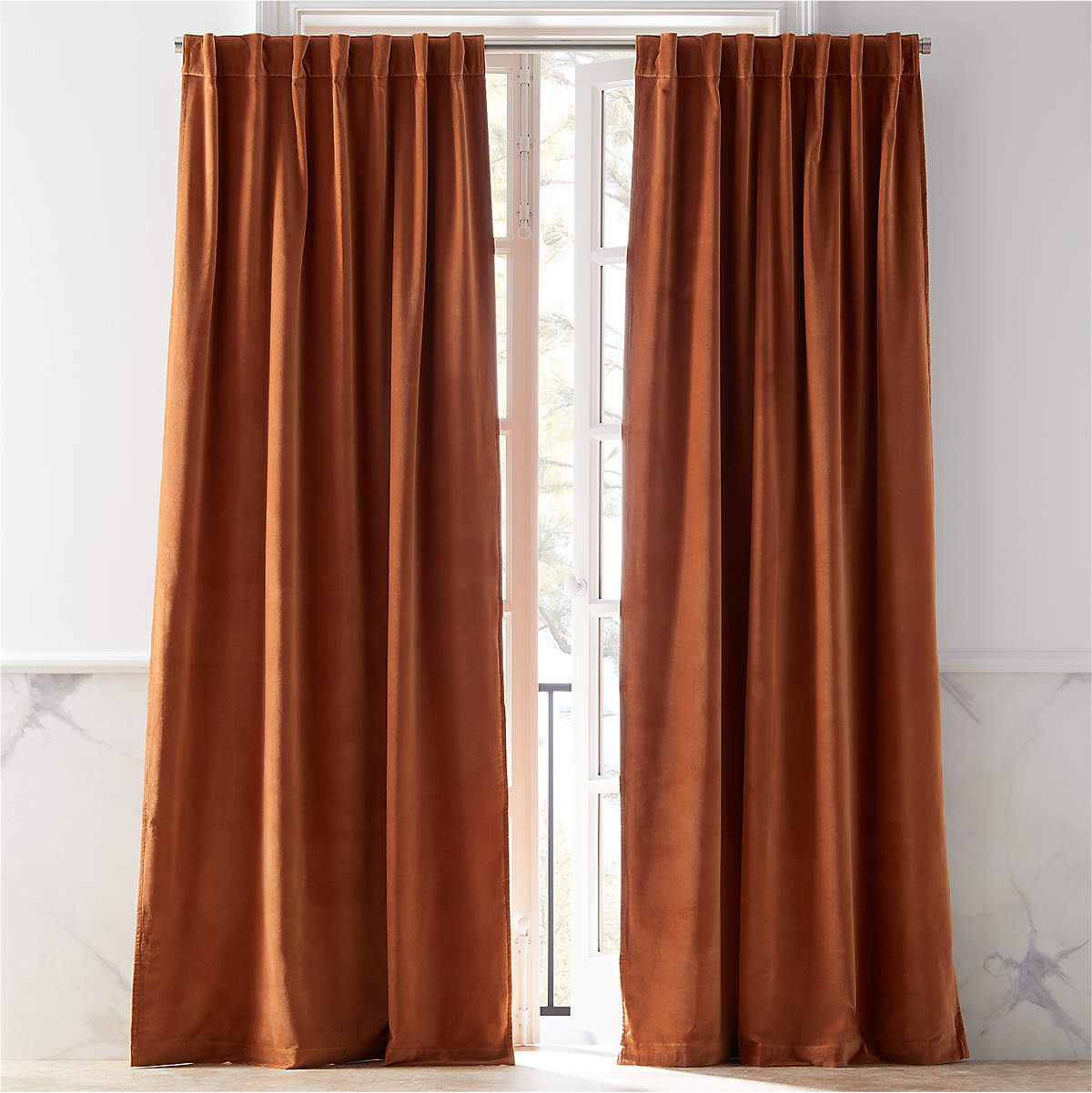 Velvet Copper Curtain Panel 48"x120" + Reviews | CB2
