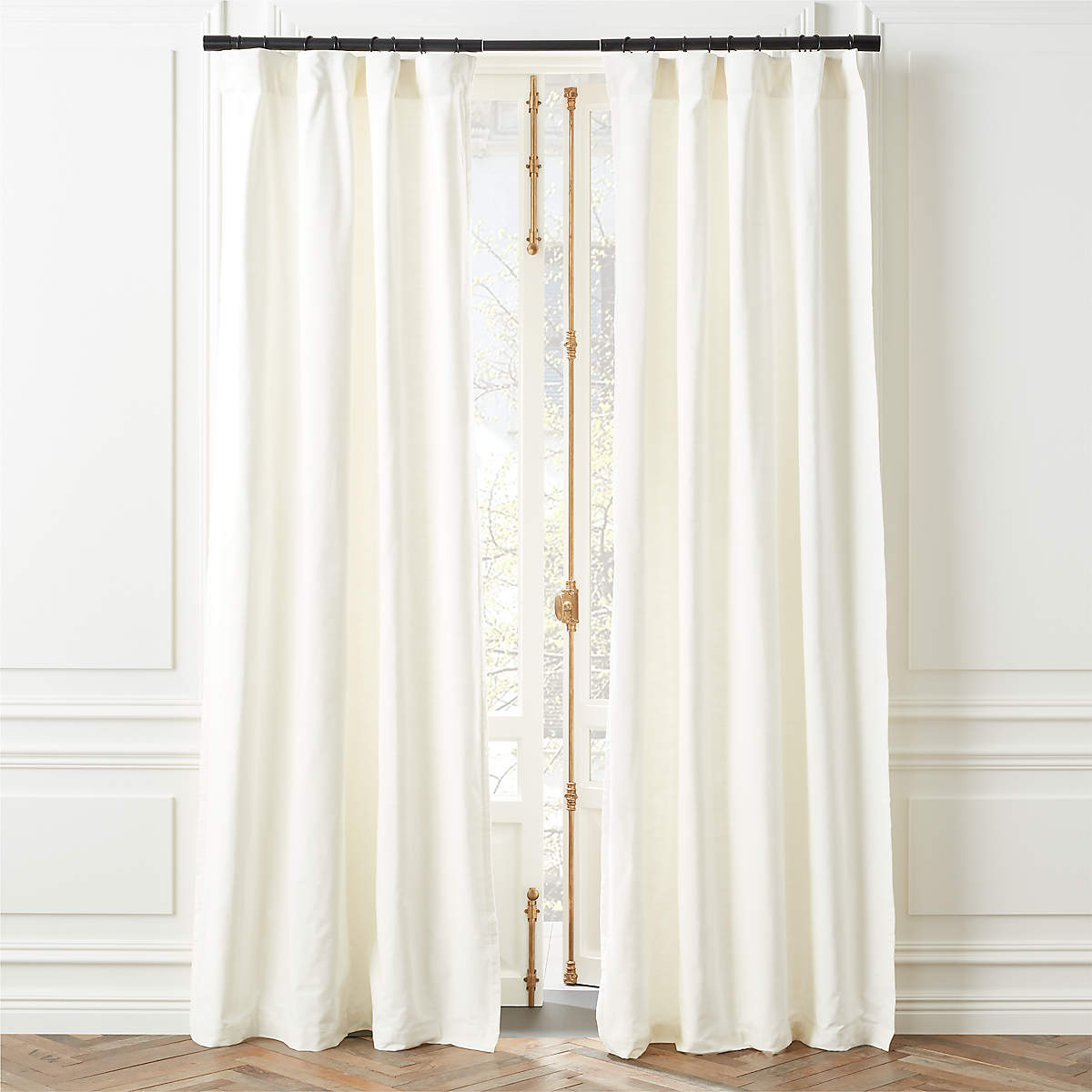 Ivory Textured Organic Cotton Velvet Window Curtain Panel 48''x96'' | CB2