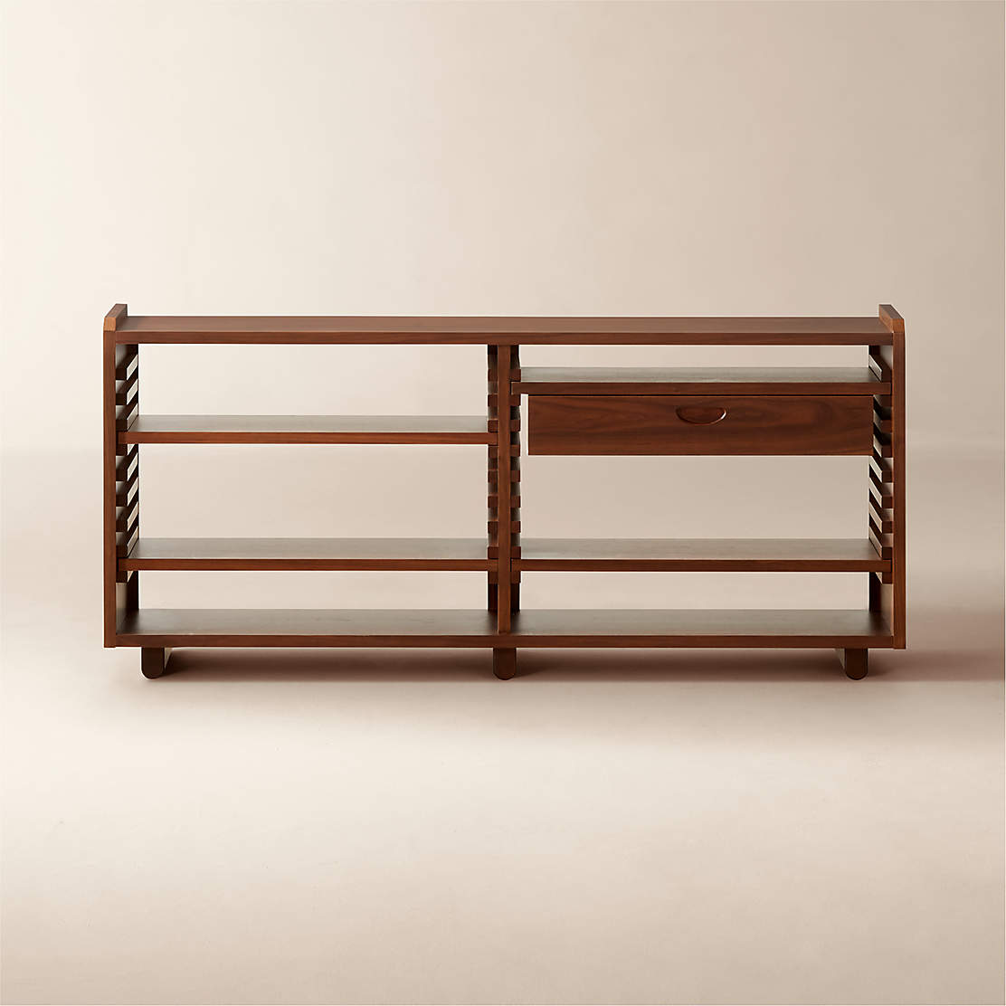 Nabla Brown Walnut Wood Wall Mount Bookcase | CB2