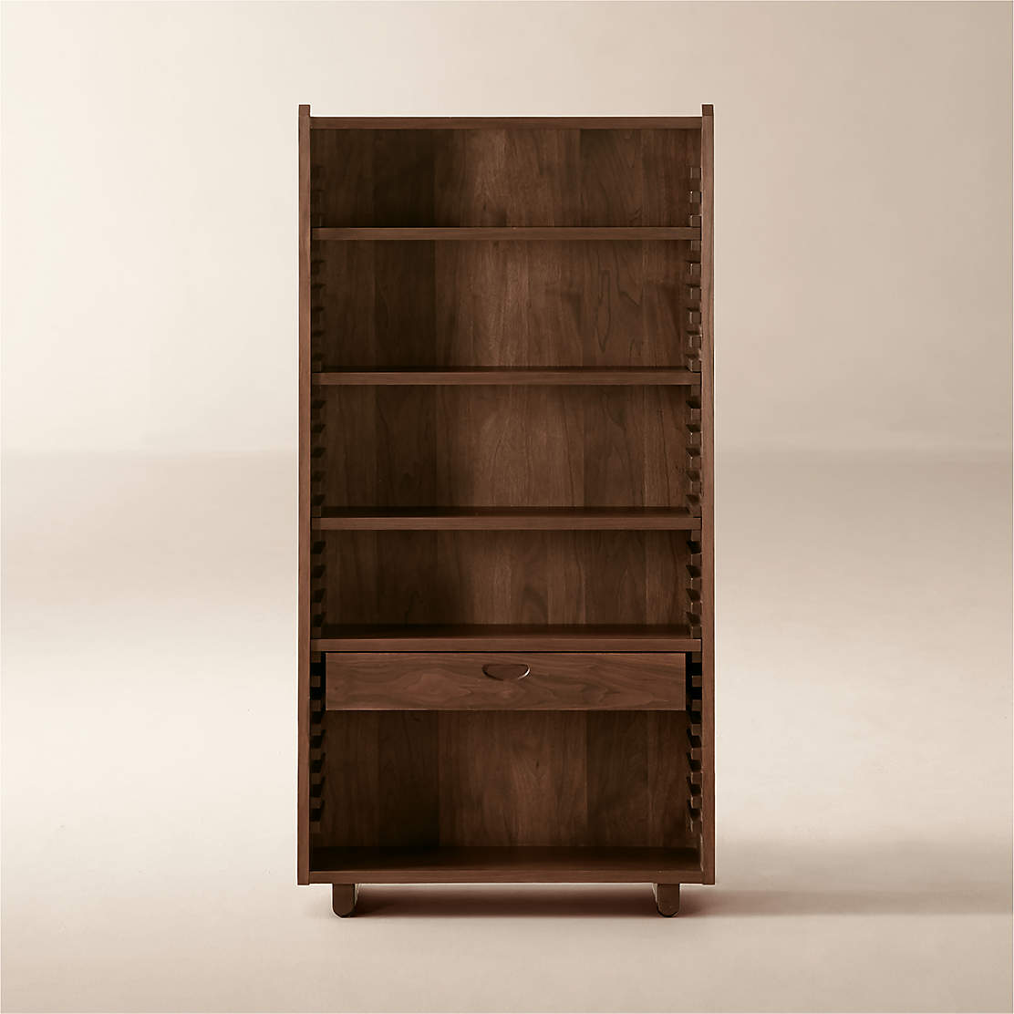 Nabla Brown Walnut Wood Wall Mount Bookcase | CB2