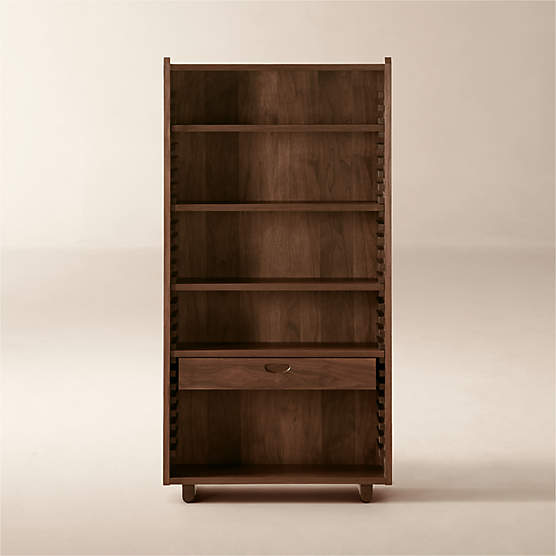 Nabla Brown Walnut Wood Wall Mount Bookcase with Cabinet + Reviews ...