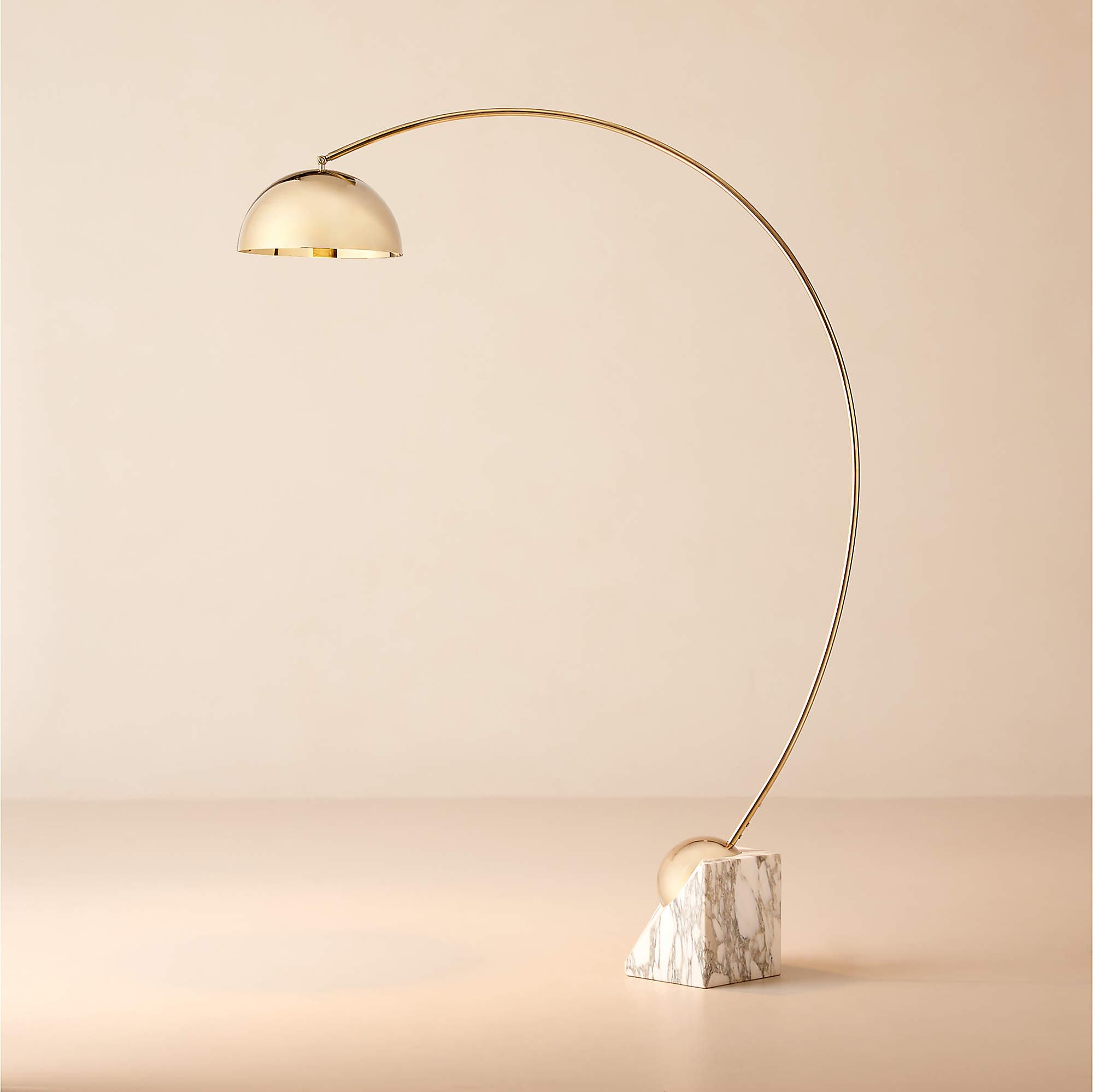 Venus Champagne Arc Floor Lamp with White Marble Base | CB2