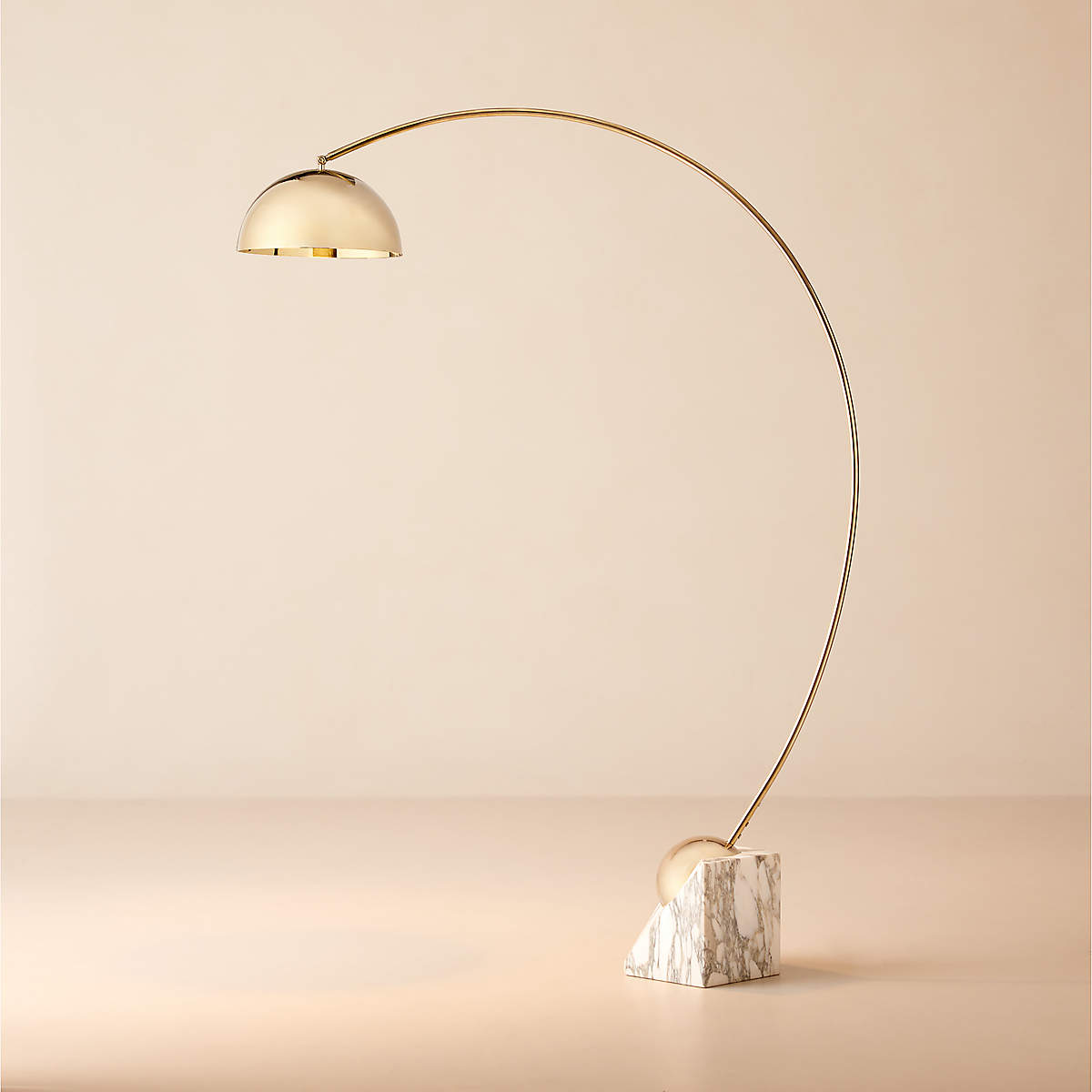 Venus Champagne Arc Floor Lamp with White Marble Base | CB2