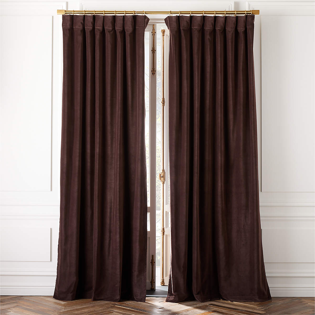 Chocolate Brown Velvet Window Curtain Panel 48''x96'' + Reviews | CB2