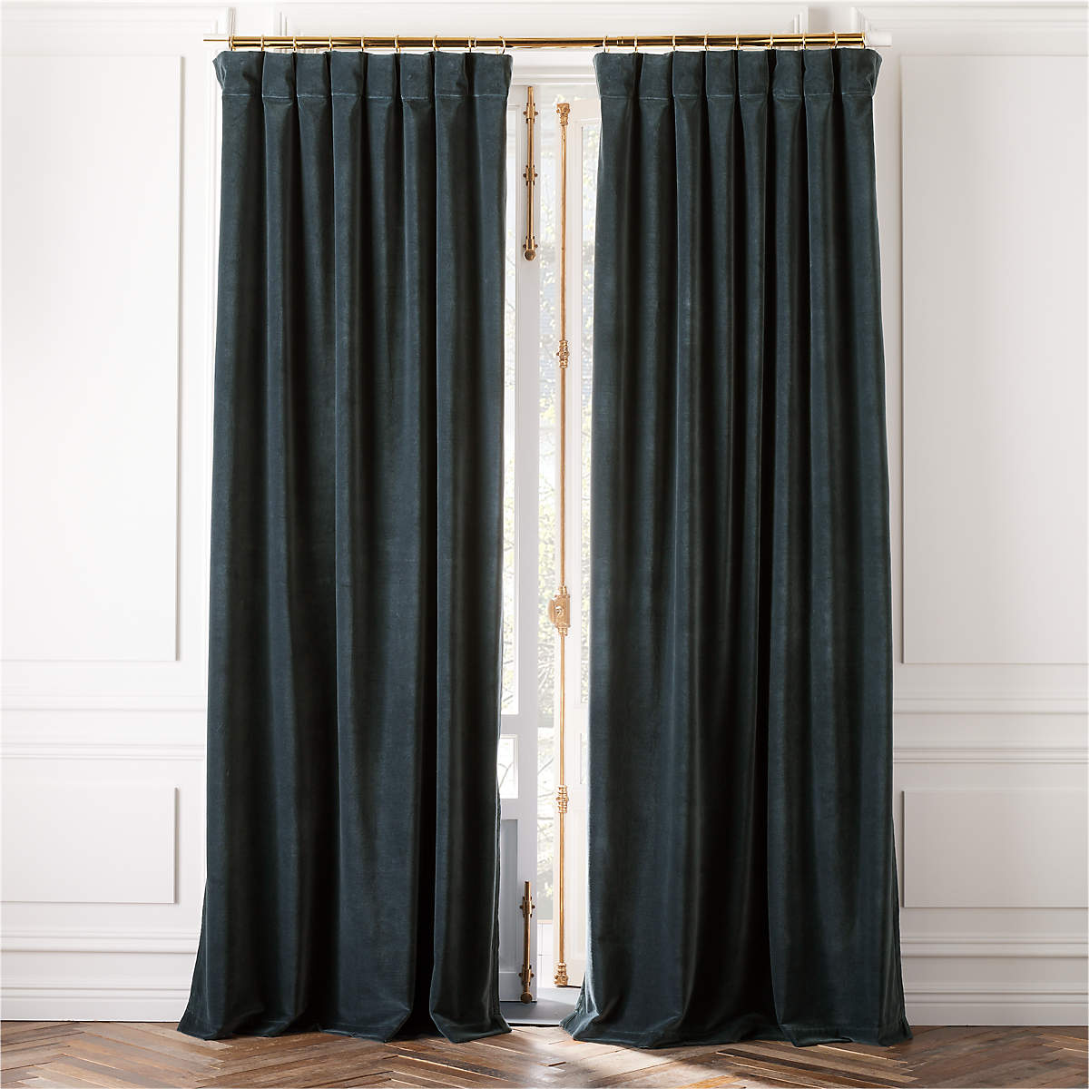 Dark Teal Organic Cotton Velvet Window Curtain Panel 48"x84'' + Reviews ...