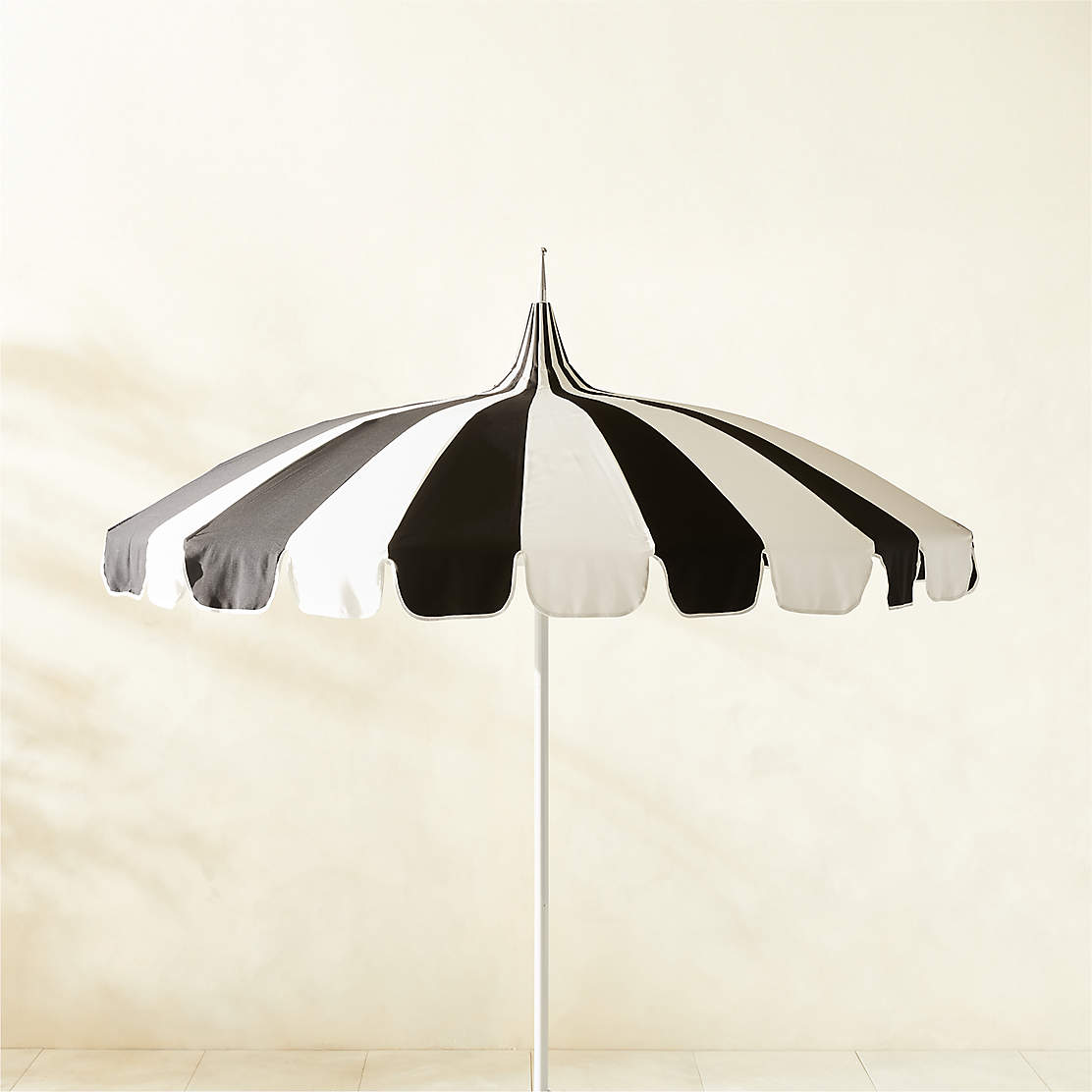 Pagoda Round Black & Natural White Stripe Outdoor Umbrella with White ...
