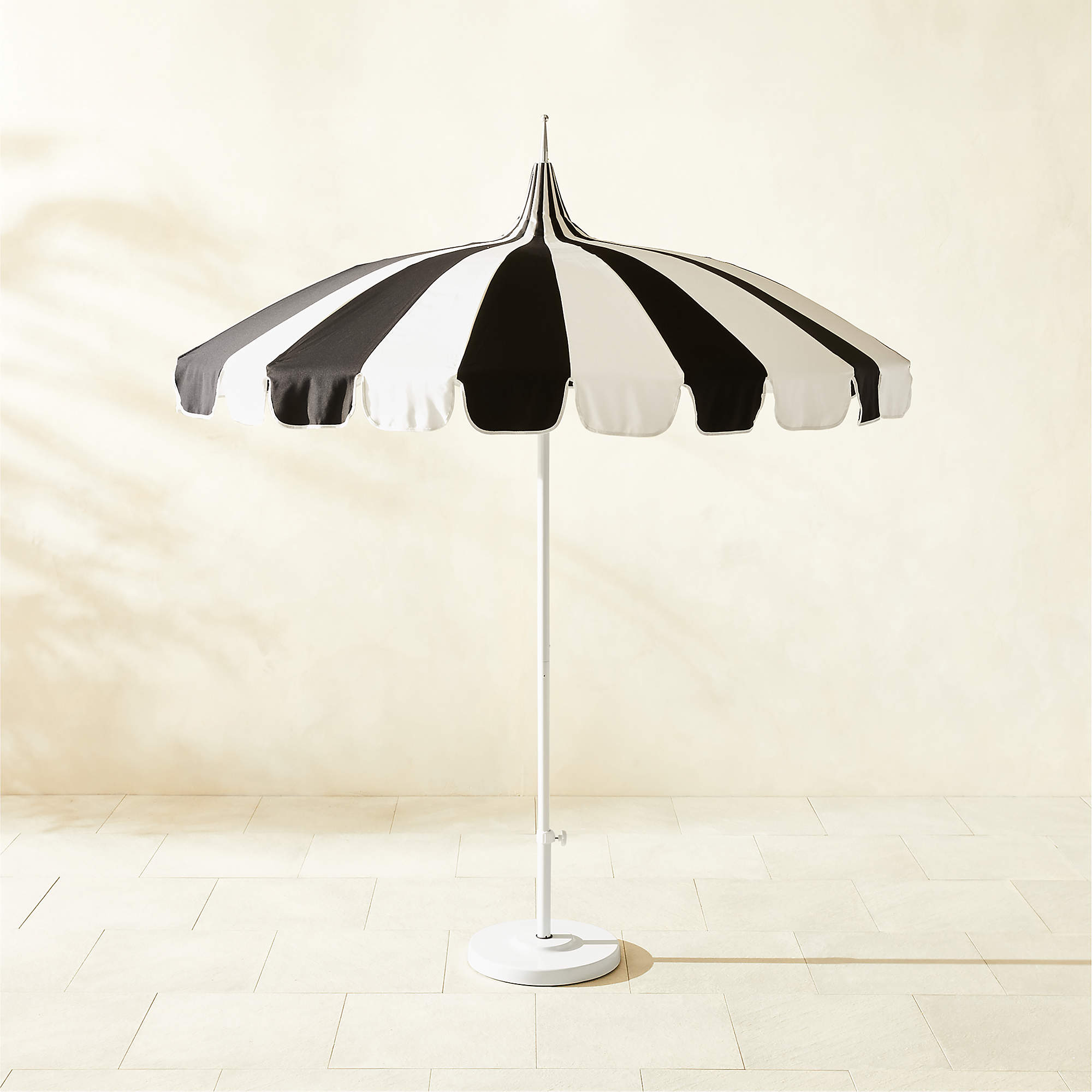 Pagoda Round Black & Natural White Stripe Outdoor Umbrella with White ...