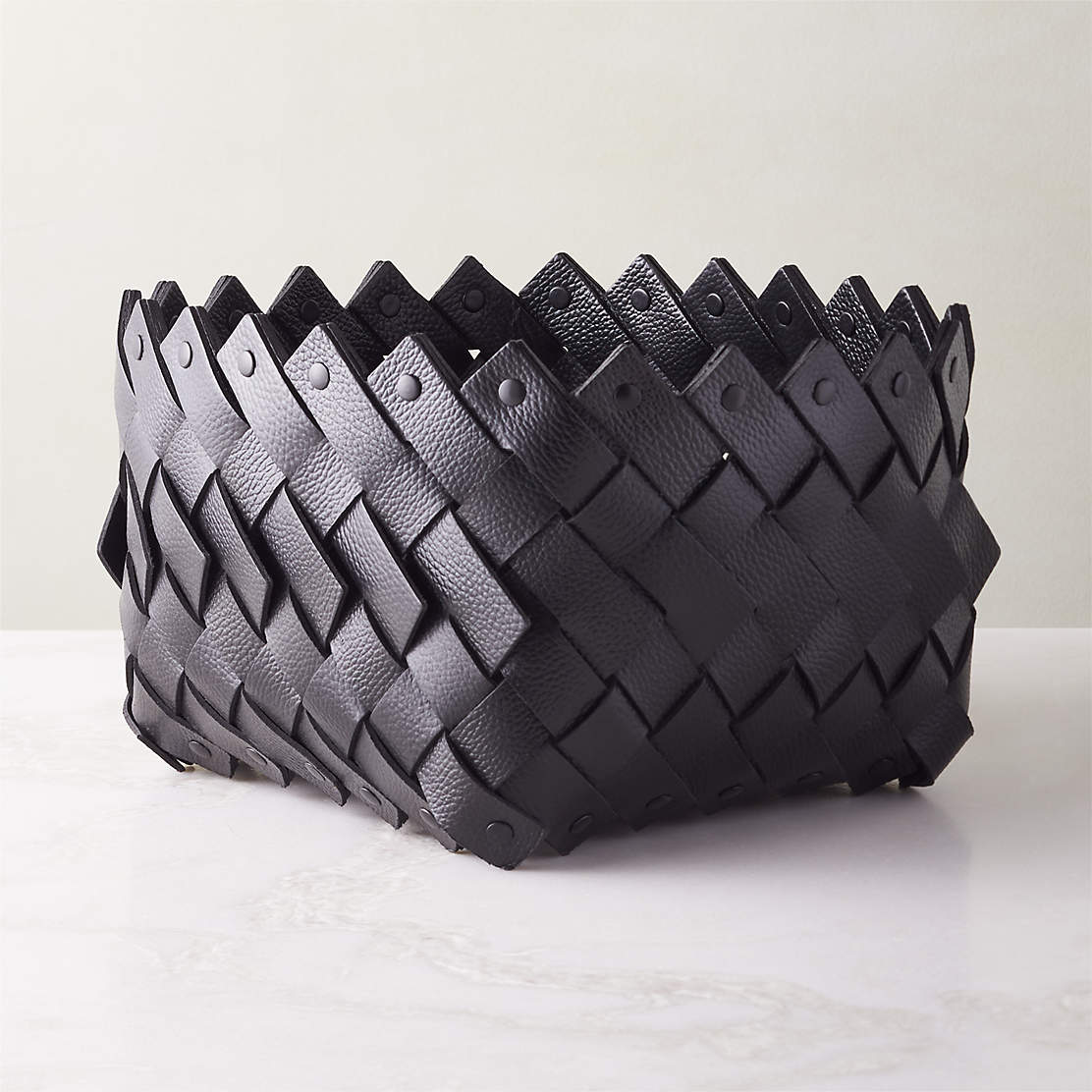 Willa Woven Black Leather Storage Basket Large + Reviews | CB2