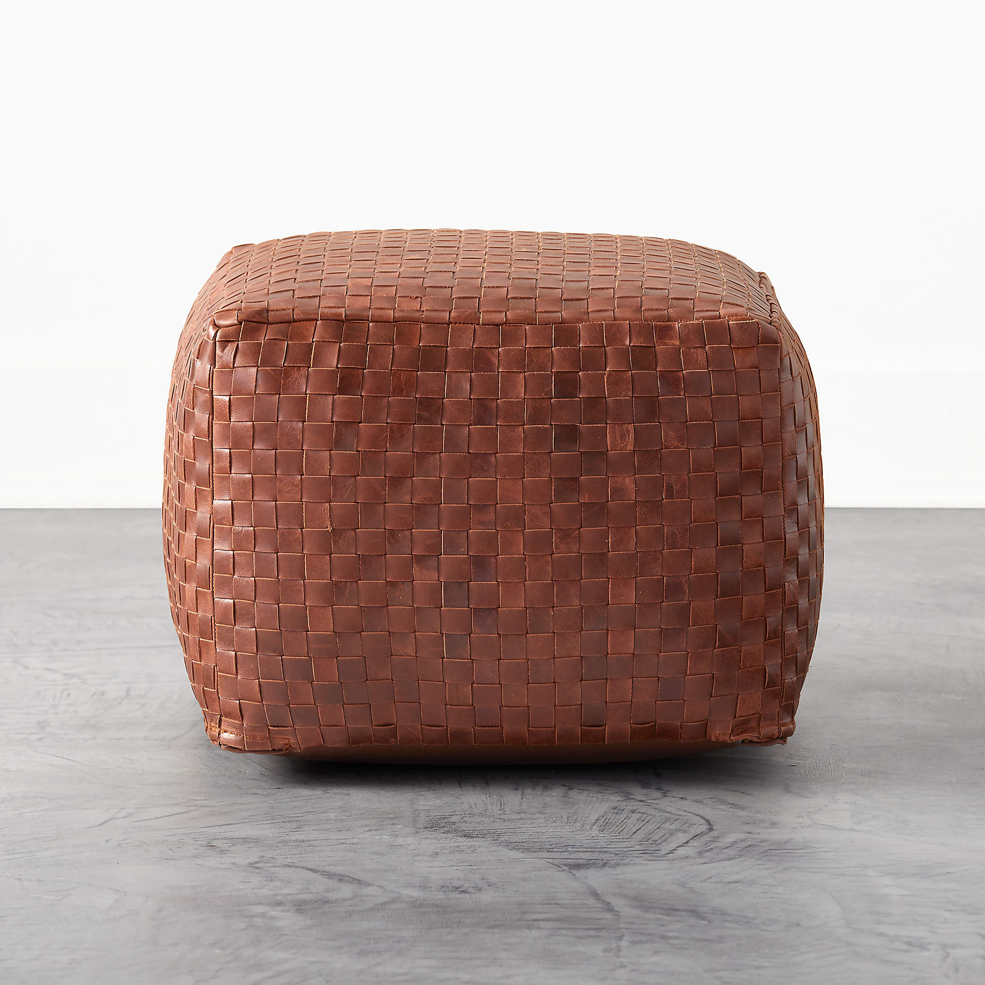 Woven Leather Pouf | CB2 Canada