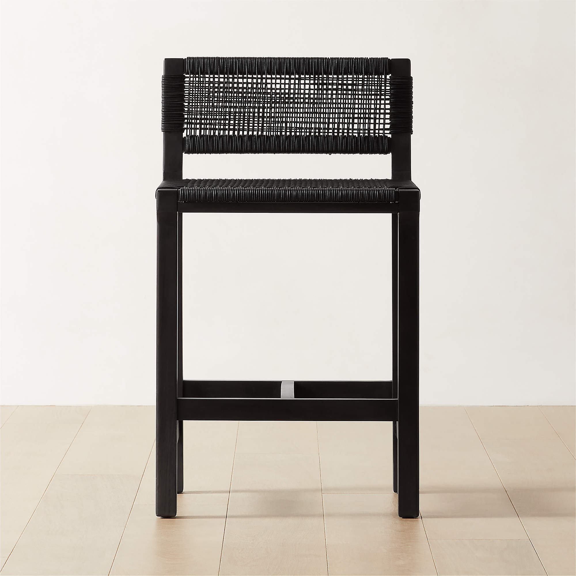 Wrapped Modern Black Leather Counter Stool + Reviews | CB2