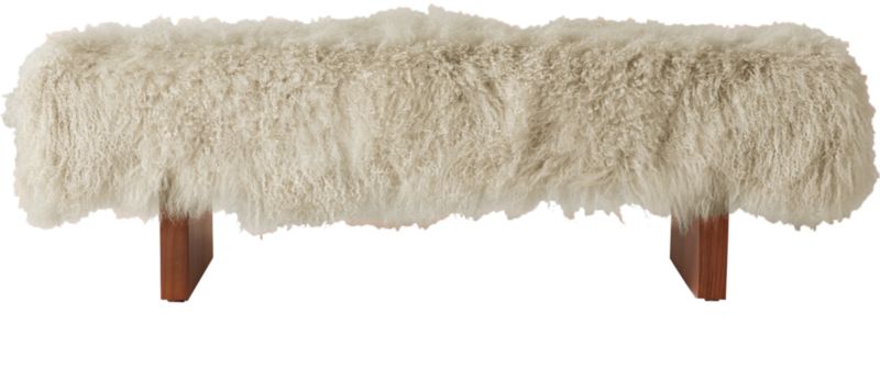 Socca 55" Taupe Sheepskin Upholstered Bench + Reviews | CB2