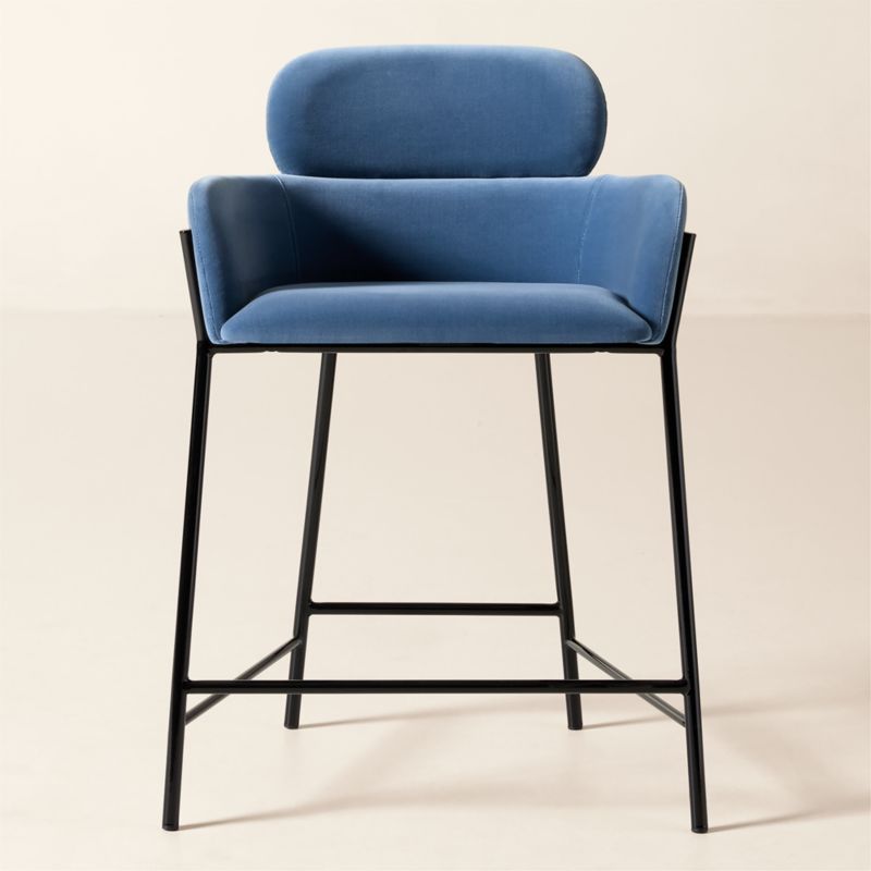 Azalea Blue Velvet Counter Stool | CB2 Canada
