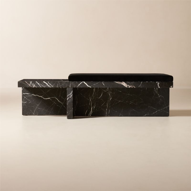 Pierre 60" Black Marble Bench with Velvet Cushion | CB2 Canada