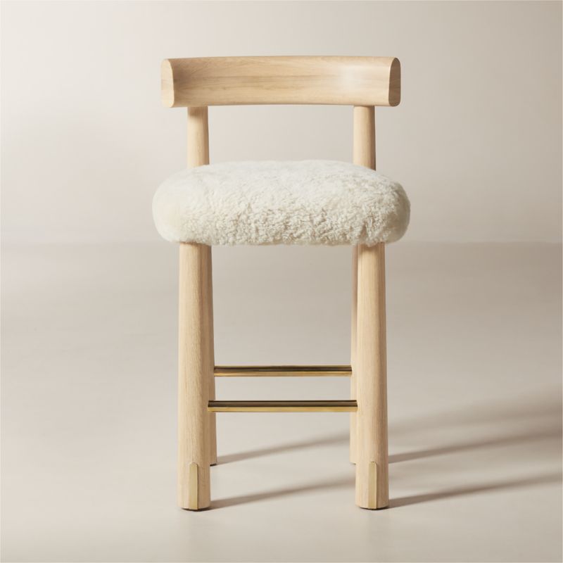Perle Shearling and Oak Wood Counter Stool by goop + Reviews | CB2 Canada