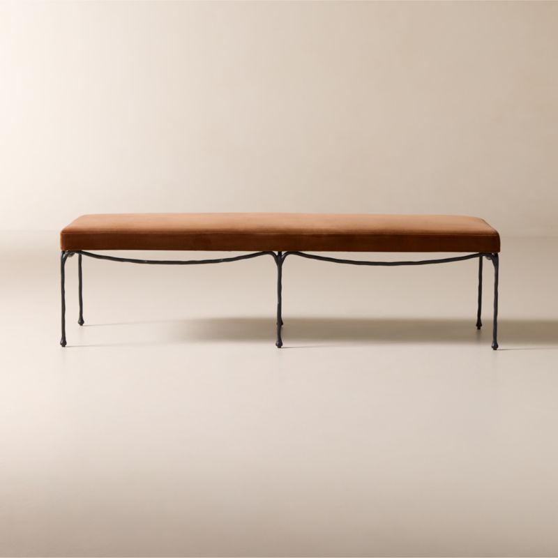 Journey 60" Terracotta Red Velvet Bench + Reviews | CB2