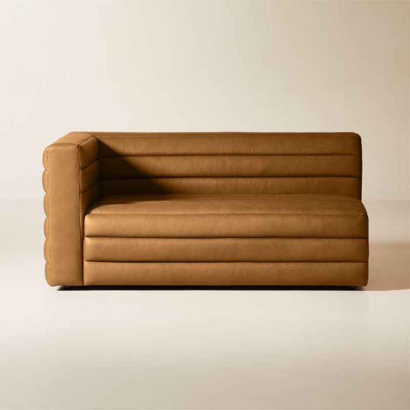 Strato Channeled Brown Leather Left-Arm Sofa | CB2