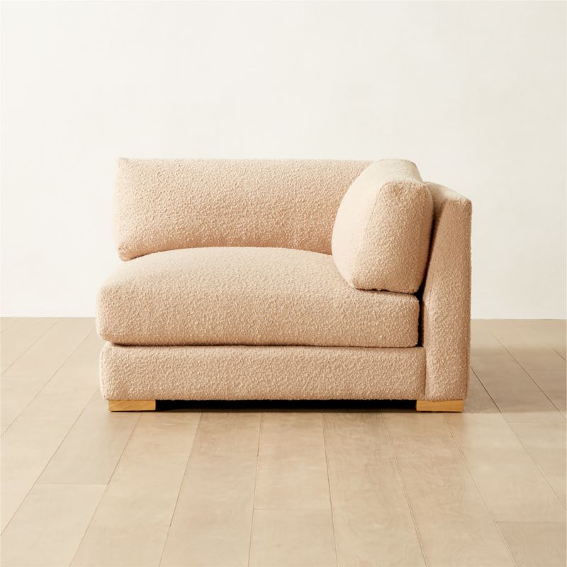 Piazza Camel Brown Boucle Corner Chair with White Oak Legs | CB2